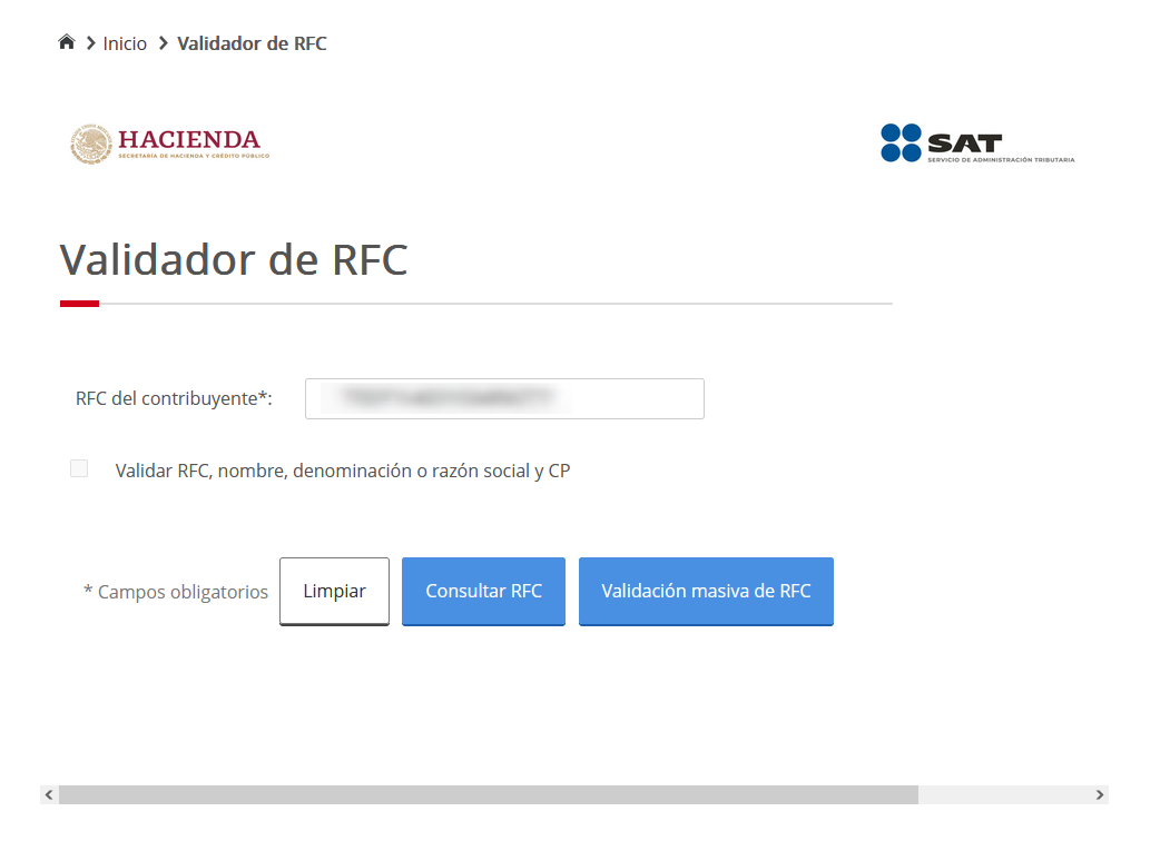 Validar RFC, nombre y código postal en el SAT - MiSolucionAqui